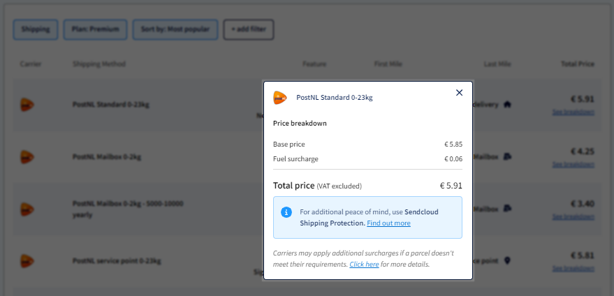 How to view shipping and return prices in the panel – Sendcloud Help Center